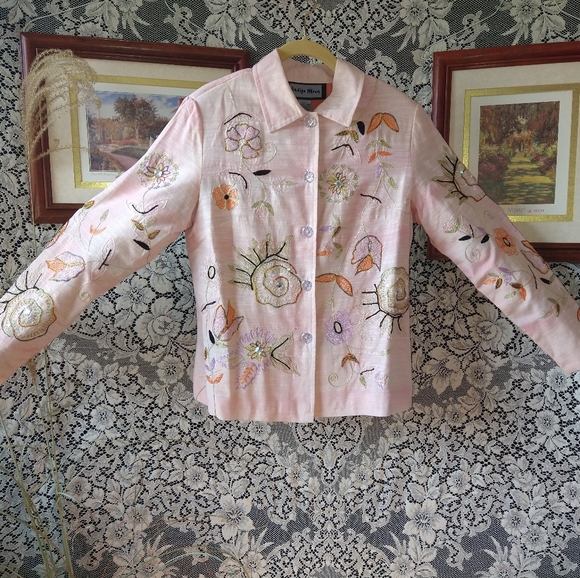 indigo moon | Jackets & Coats | Indigo Moon Pink Shell Floral Beads ...